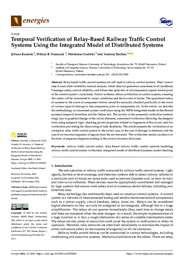 Pdf Temporal Verification Of Relay Based Railway Traffic Control Systems Using The Integrated