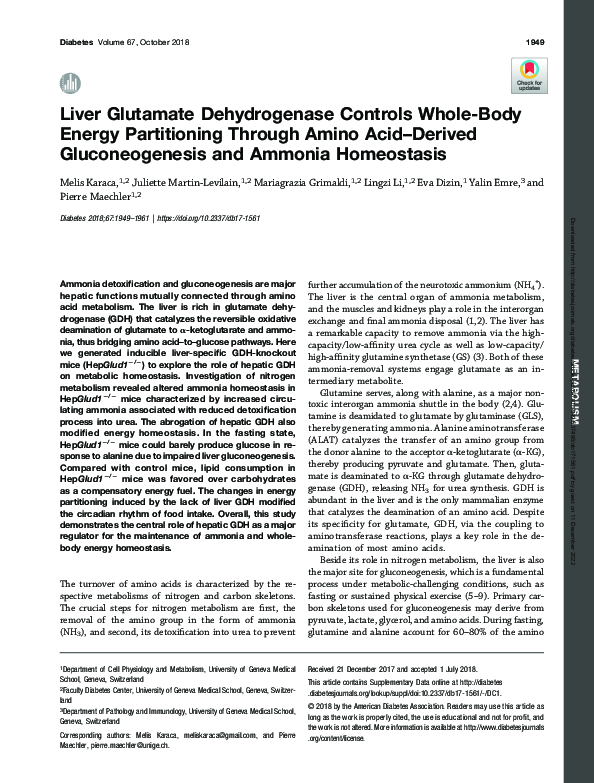 (PDF) Liver Glutamate Dehydrogenase Controls Whole-Body Energy ...