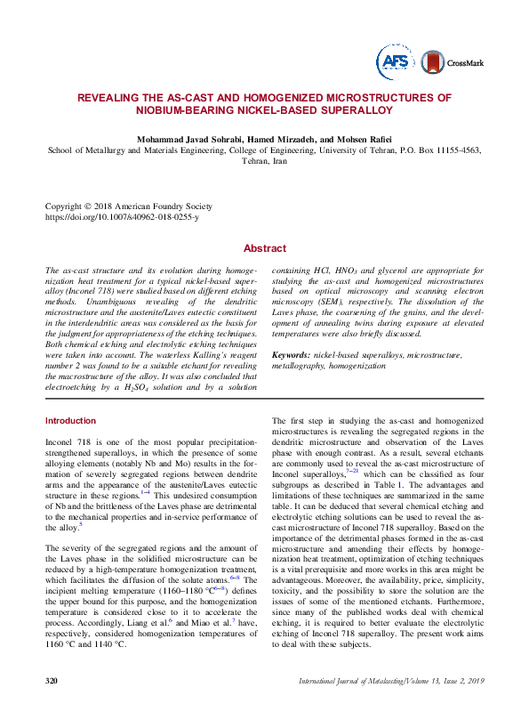 (PDF) Revealing the As-Cast and Homogenized Microstructures of Niobium-Bearing Nickel-Based ...