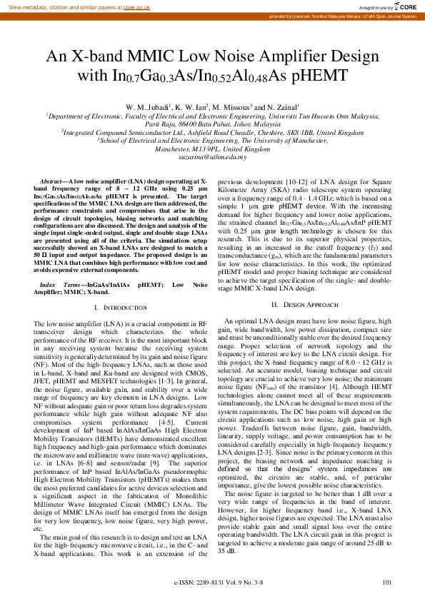 (PDF) An X-band MMIC Low Noise Amplifier Design with In0.7Ga0.3As/In0 ...