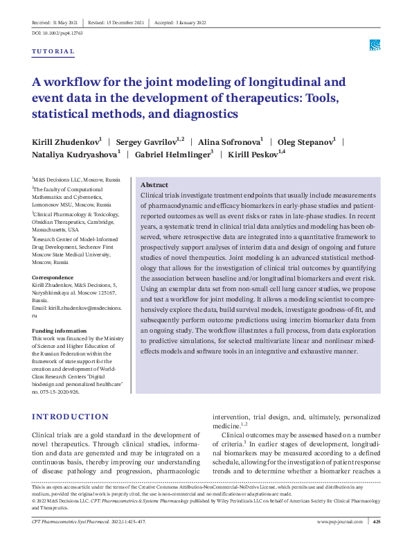 Pdf A Workflow For The Joint Modeling Of Longitudinal And Event Data In The Development Of
