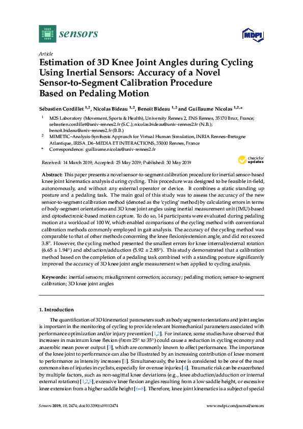 (PDF) Estimation of 3D Knee Joint Angles during Cycling Using Inertial Sensors: Accuracy of a ...