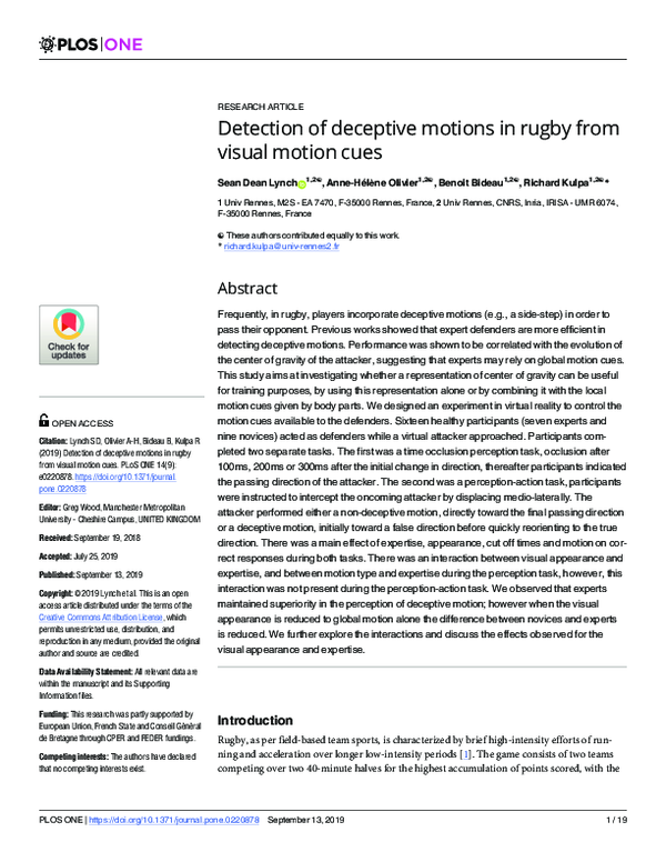 (PDF) Detection of deceptive motions in rugby from visual motion cues
