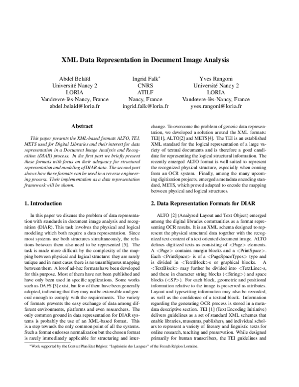 (PDF) XML Data Representation in Document Image Analysis | Abdel Belaid - Academia.edu