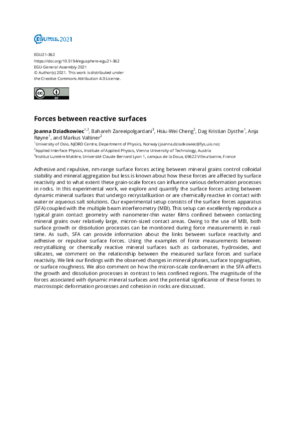 (PDF) Forces between reactive surfaces