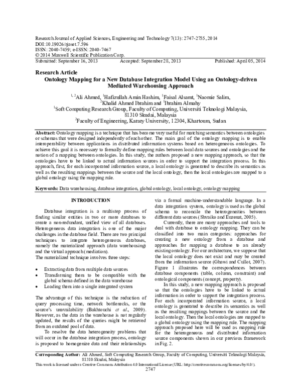 Pdf Ontology Mapping For A New Database Integration Model Using An