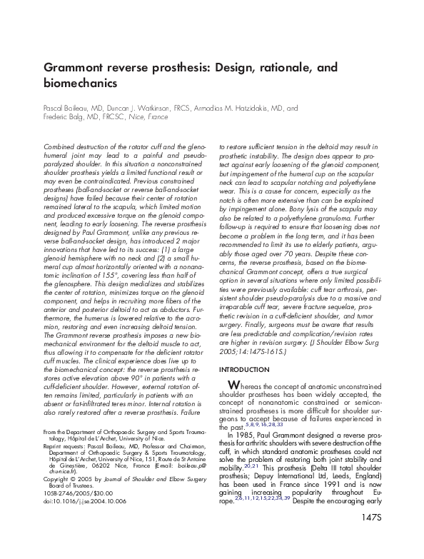 (PDF) Grammont reverse prosthesis: Design, rationale, and biomechanics ...