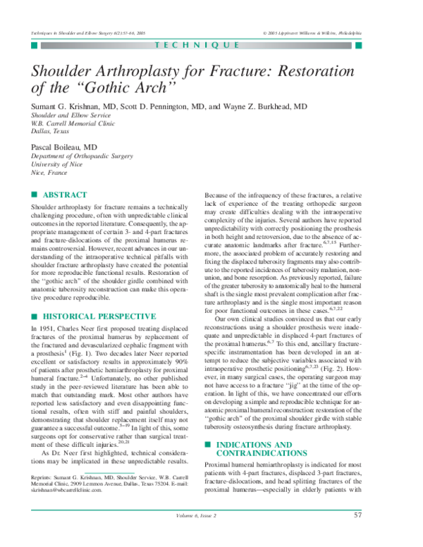 (PDF) Shoulder Arthroplasty for Fracture: Restoration of the ???Gothic ...