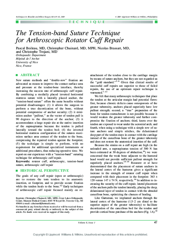 (PDF) The Tension-band Suture Technique for Arthroscopic Rotator Cuff ...