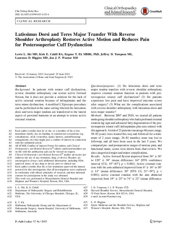 (PDF) Latissimus Dorsi and Teres Major Transfer With Reverse Total ...