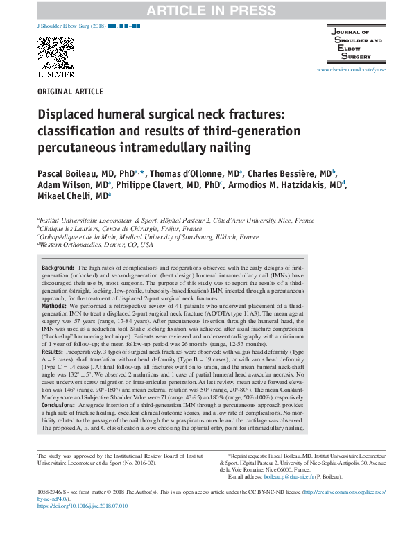 (PDF) Displaced humeral surgical neck fractures: classification and ...