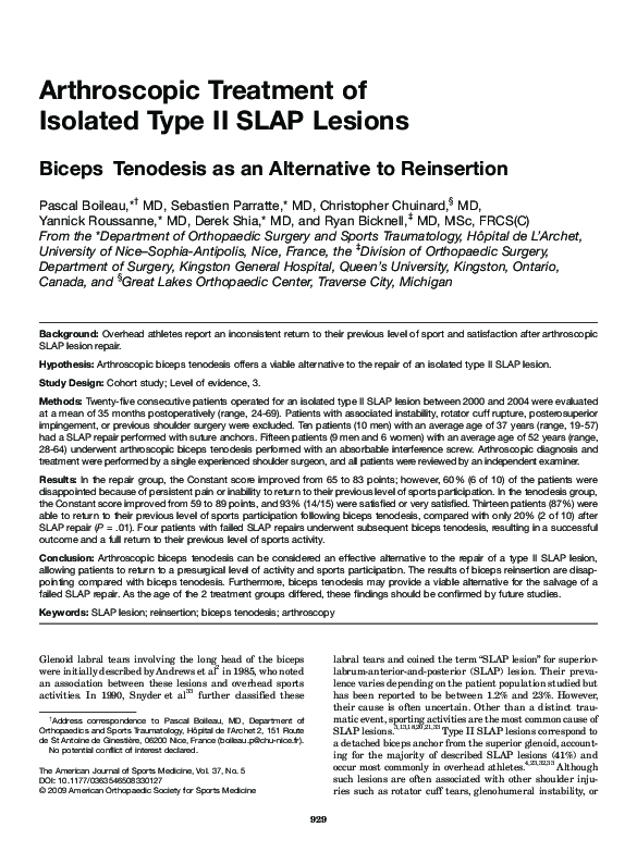 (PDF) Arthroscopic Treatment of Isolated Type II SLAP Lesions | Pascal ...