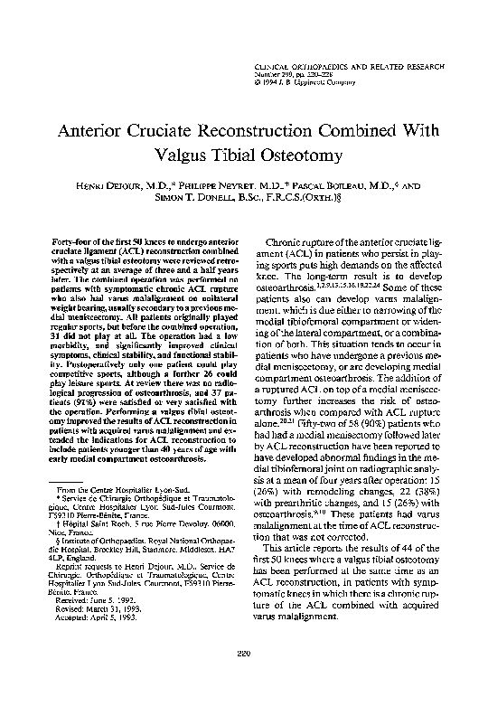 (PDF) Anterior Cruciate Reconstruction Combined With Valgus Tibial ...