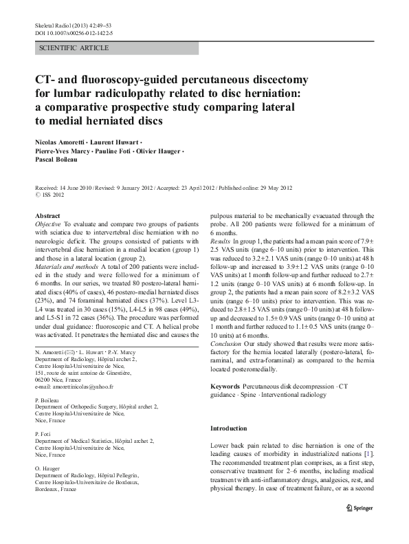(PDF) CT- and fluoroscopy-guided percutaneous discectomy for lumbar ...