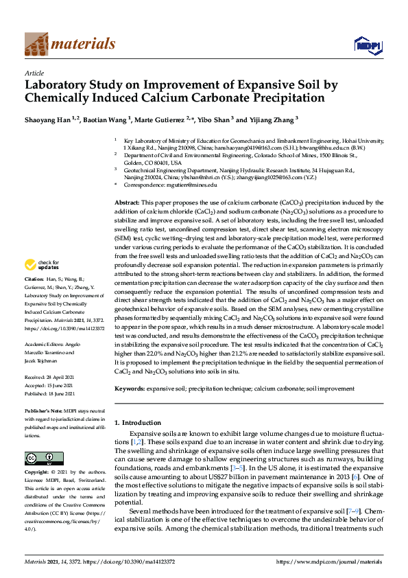 (PDF) Laboratory Study on Improvement of Expansive Soil by Chemically Induced Calcium Carbonate ...