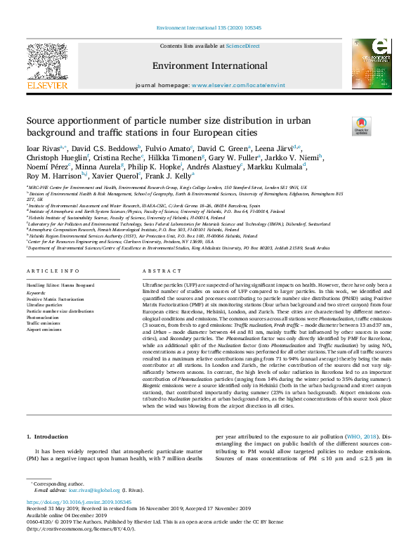 (PDF) Source apportionment of particle number size distribution in urban background and traffic ...