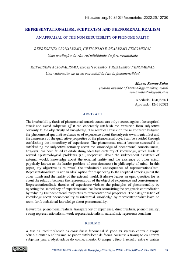 (PDF) Representationalism, skepticism and phenomenal realism
