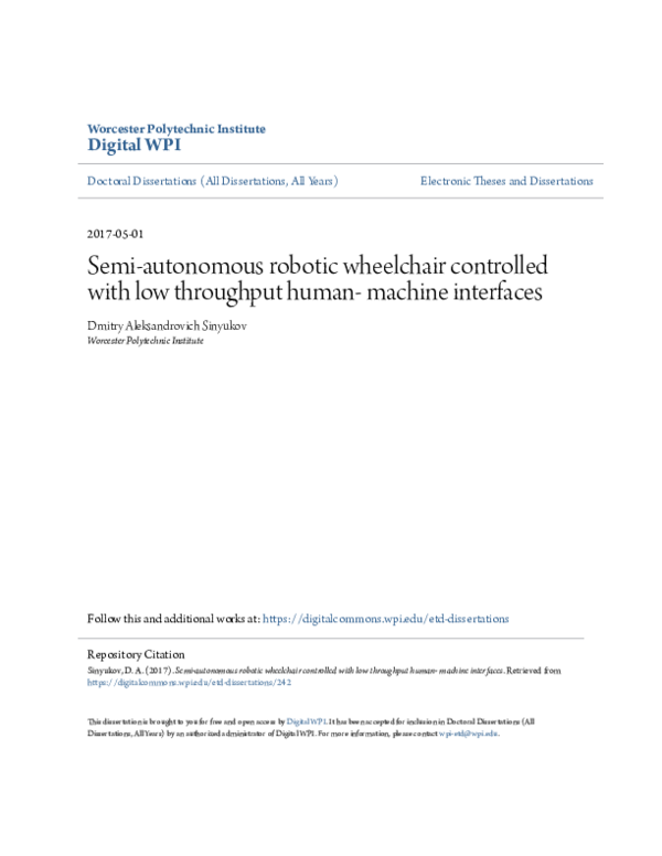 (PDF) Semi-autonomous robotic wheelchair controlled with low throughput human- machine ...