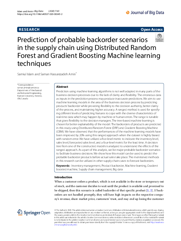 Pdf Prediction Of Probable Backorder Scenarios In The Supply Chain Using Distributed Random