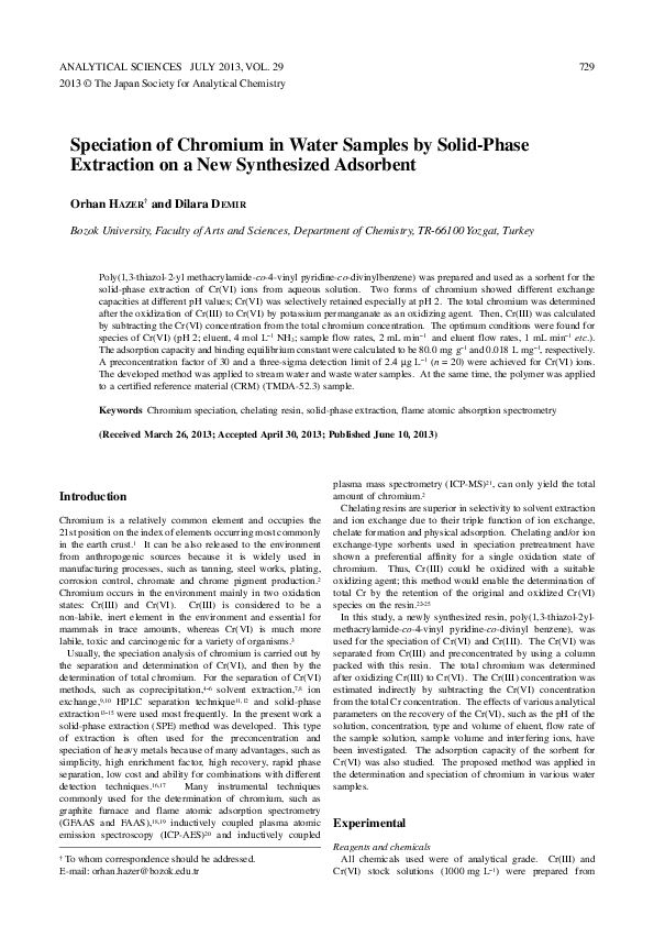 (PDF) Speciation of Chromium in Water Samples by Solid-Phase Extraction ...