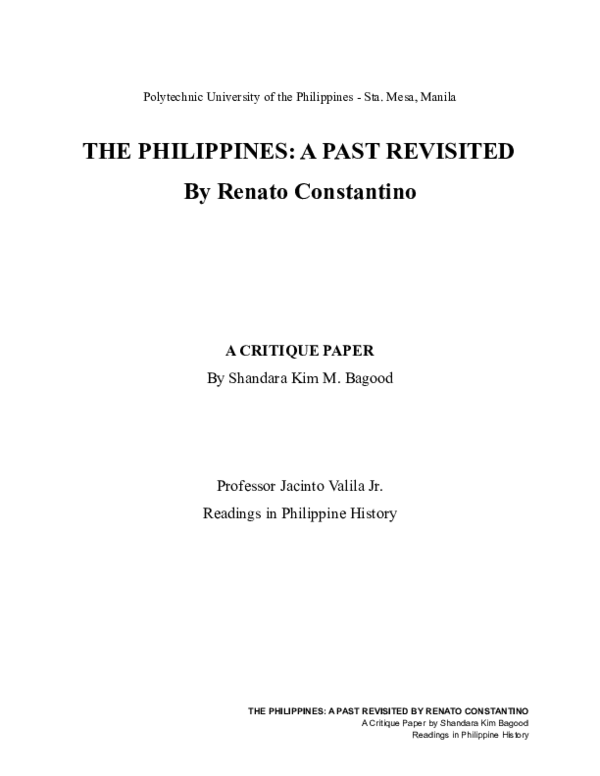 (PDF) THE PHILIPPINES: A PAST REVISITED By Renato Constantino (A ...