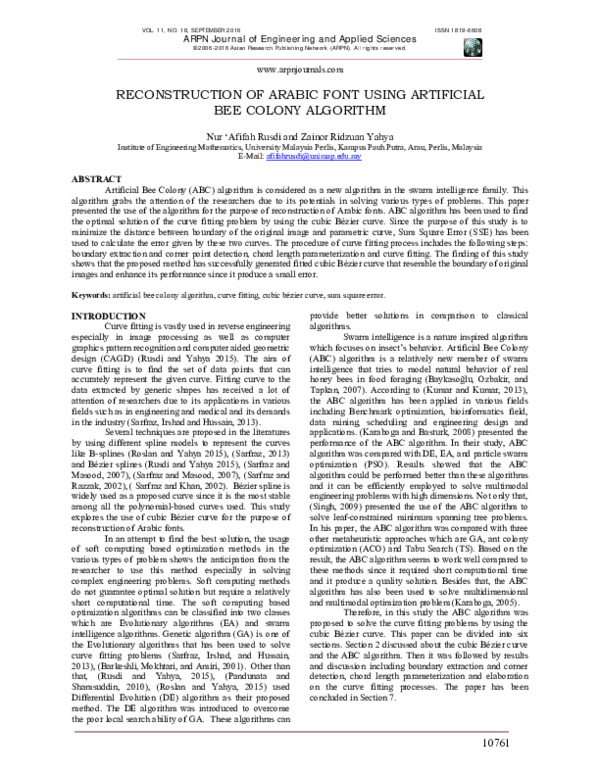 Pdf Reconstruction Of Arabic Font Using Artificial Bee Colony Algorithm