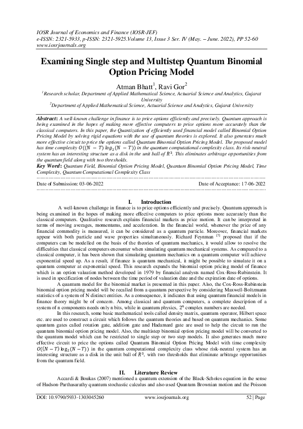 (PDF) Examining Single step and Multistep Quantum Binomial Option ...