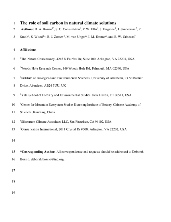 Pdf The Role Of Soil Carbon In Natural Climate Solutions