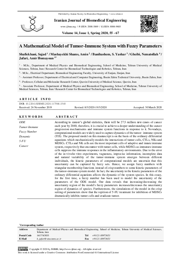 (PDF) A Mathematical Model of Tumor-Immune System with Fuzzy Parameters | sajad shafiekhani ...