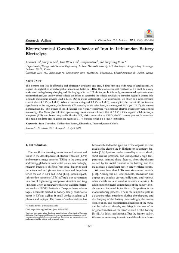 (PDF) Electrochemical Corrosion Behavior of Iron in Lithium-ion Battery ...