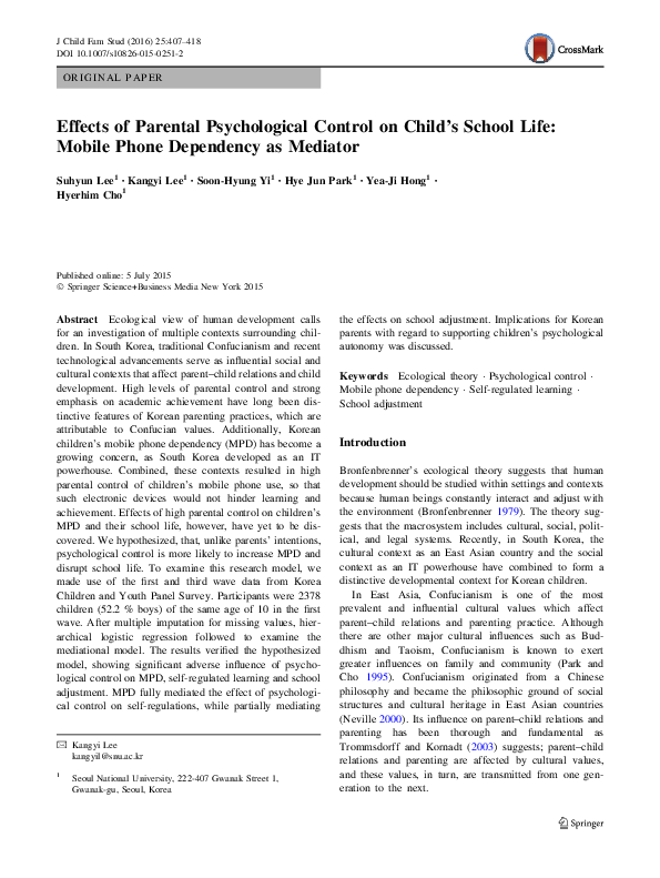 (PDF) Effects of Parental Psychological Control on Child’s School Life ...