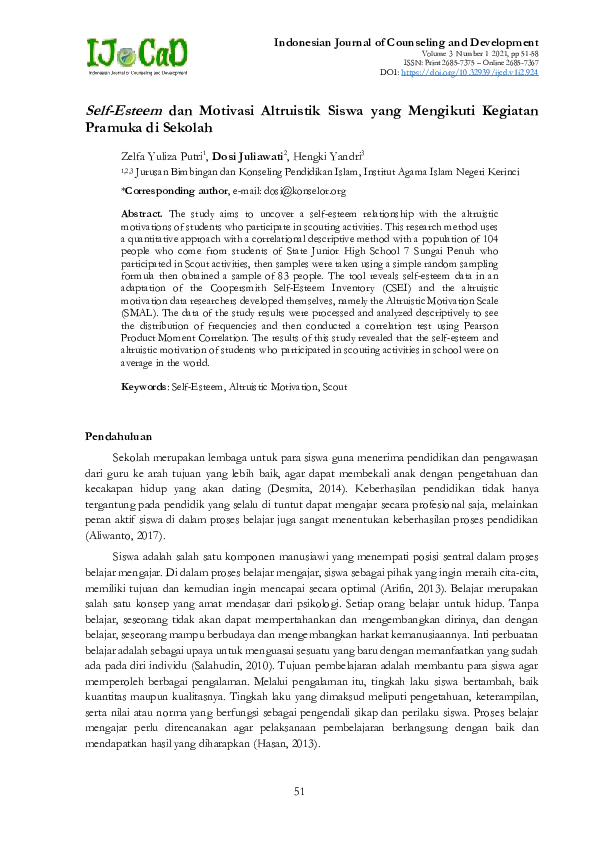 (PDF) Self-Esteem dan Motivasi Altruistik Siswa yang Mengikuti Kegiatan ...