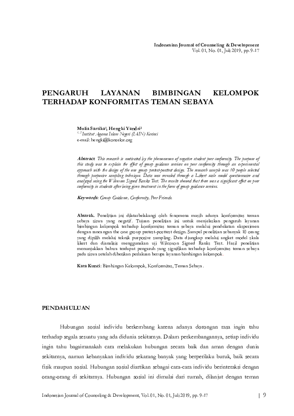 (PDF) Pengaruh Layanan Bimbingan Kelompok Terhadap Konformitas Teman Sebaya