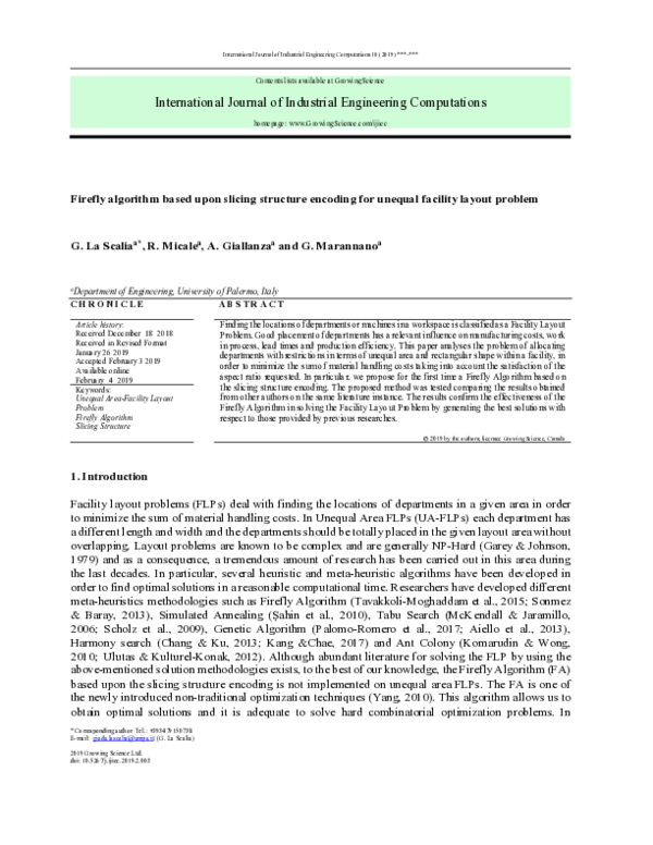 Pdf Firefly Algorithm Based Upon Slicing Structure Encoding For Unequal Facility Layout