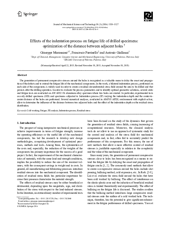 (PDF) Effects of the indentation process on fatigue life of drilled ...
