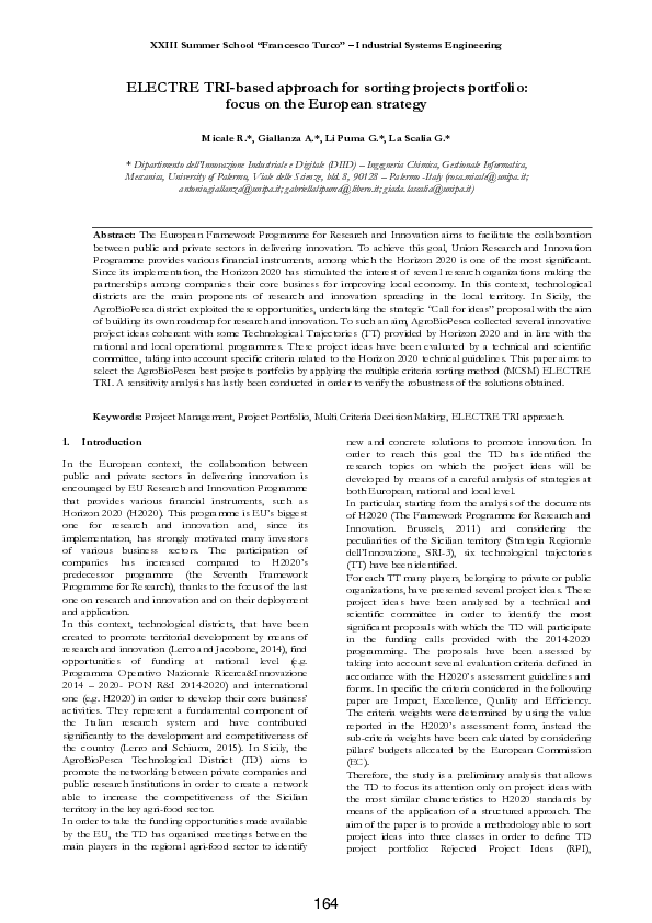 (PDF) ELECTRE TRI-based approach for sorting projects portfolio: Focus ...