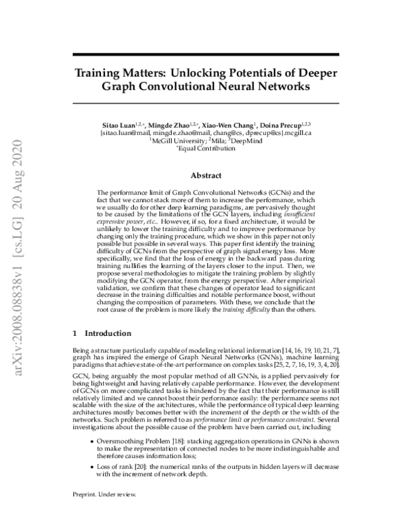 (PDF) Training Matters: Unlocking Potentials of Deeper Graph Convolutional Neural Networks