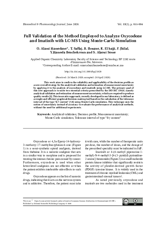 Pdf Full Validation Of The Method Employed To Analyze Oxycodone And Imatinib With Lc Ms Using