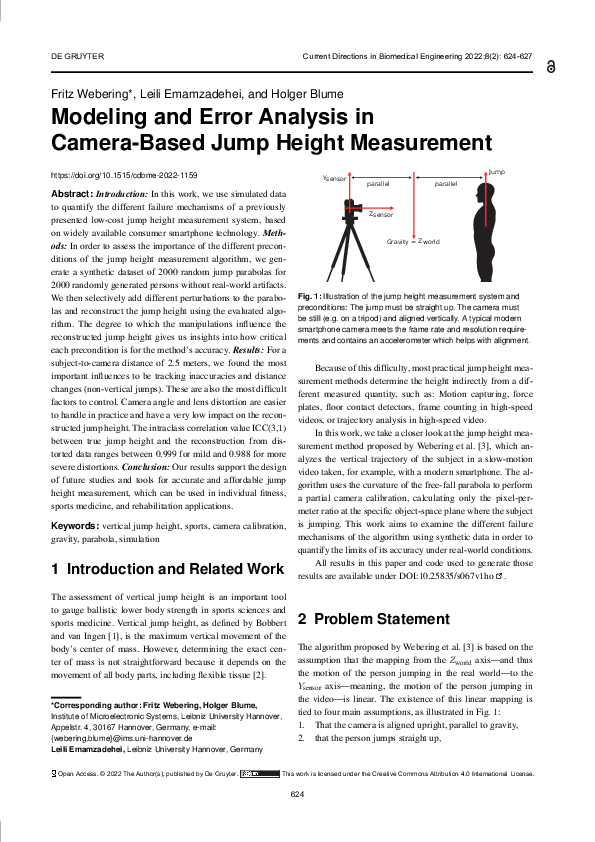 Pdf Modeling And Error Analysis In Camera Based Jump Height Measurement