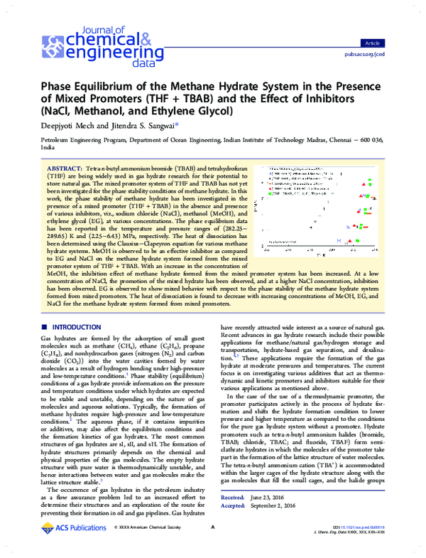 (PDF) Phase Equilibrium of the Methane Hydrate System in the Presence ...