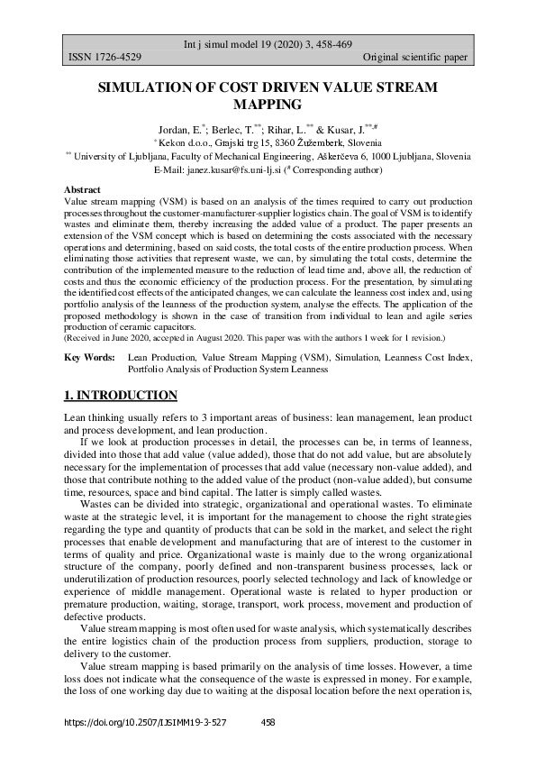 (PDF) Simulation of Cost Driven Value Stream Mapping