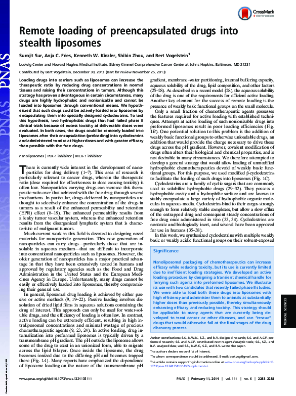 (PDF) Remote loading of preencapsulated drugs into stealth liposomes