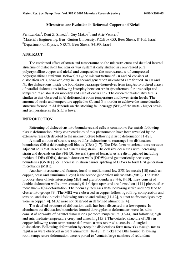 (PDF) Microstructure Evolution in Deformed Copper and Nickel