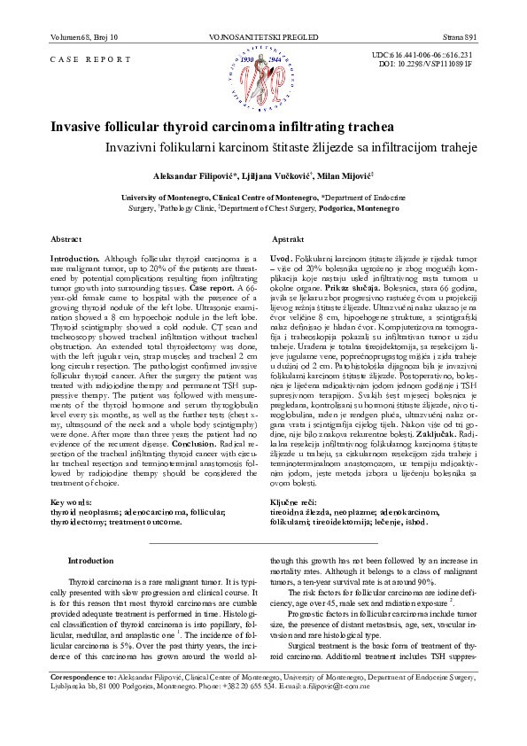 (PDF) Invasive follicular thyroid carcinoma infiltrating trachea