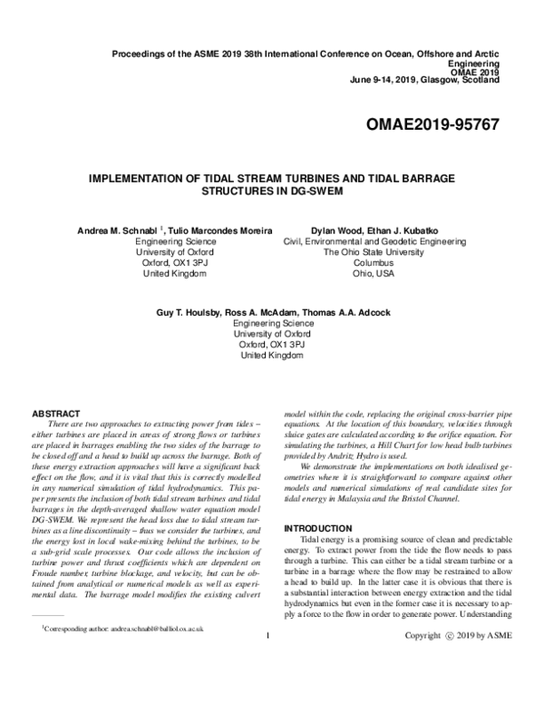 (PDF) Implementation of Tidal Stream Turbines and Tidal Barrage Structures in DG-SWEM