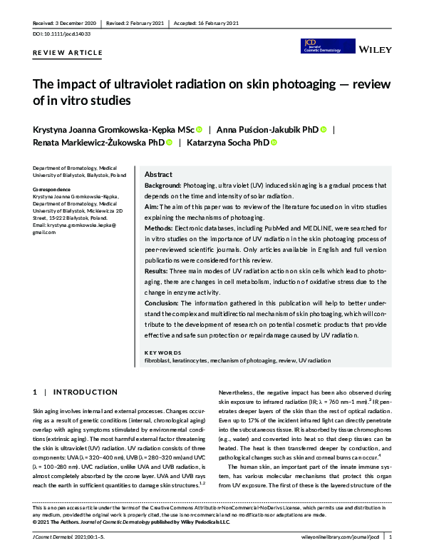 (PDF) The impact of ultraviolet radiation on skin photoaging — review ...