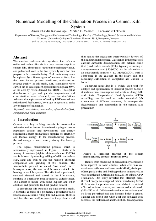 (PDF) Numerical modeling of the calcination process in a cement kiln system