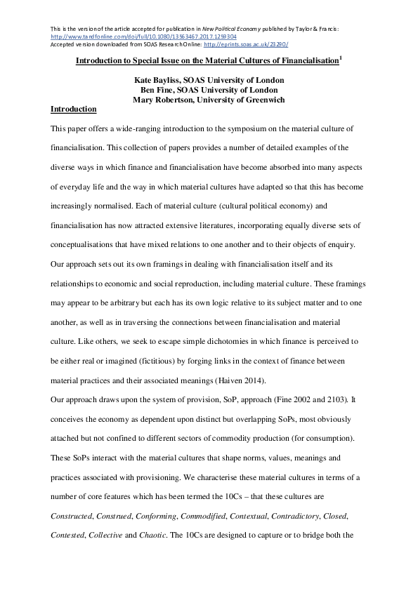 (PDF) Introduction to special issue on the material cultures of financialisation | Mary ...