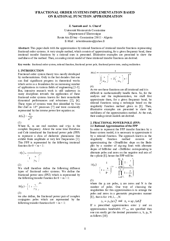 Doc Fractional Order Systems Implementation Based On Rational