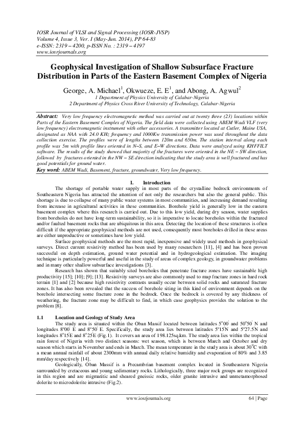 (PDF) Geophysical Investigation of Shallow Subsurface Fracture Distribution in Parts of the ...
